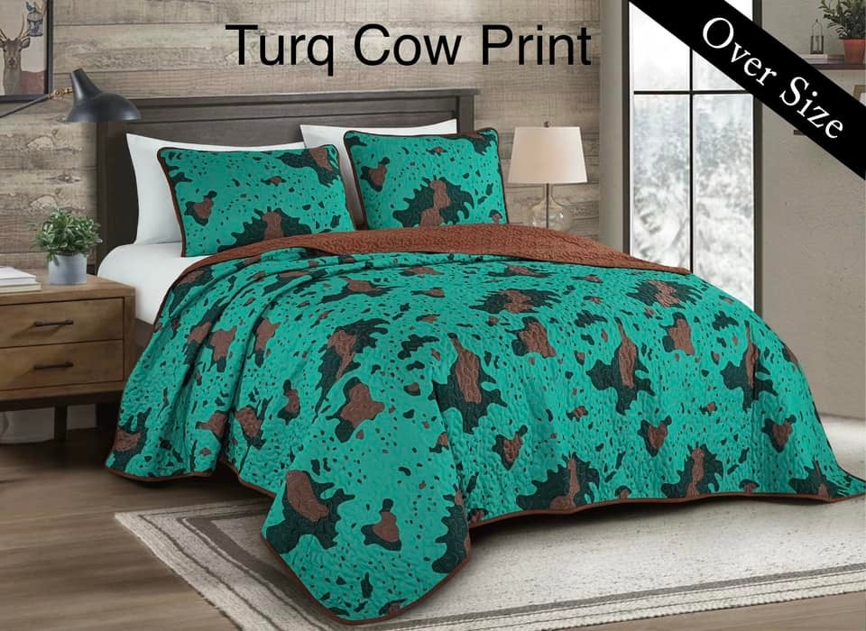 Turquoise Cow Print 3 Pc Bedding Set | 4BRAK. LLC